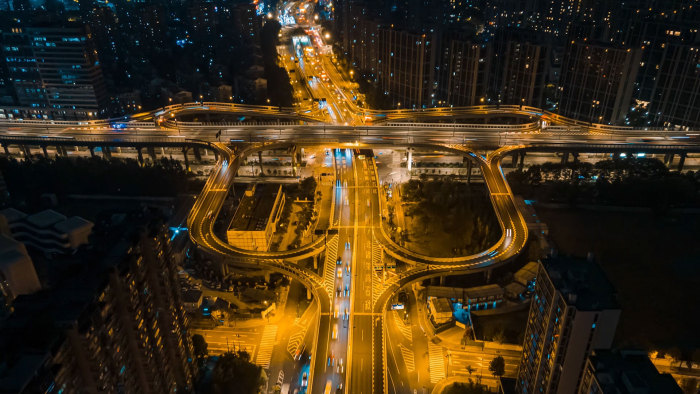 Street Traffic Flow Hangzhou Wangqiu Interchange 4K Aerial Photography ...