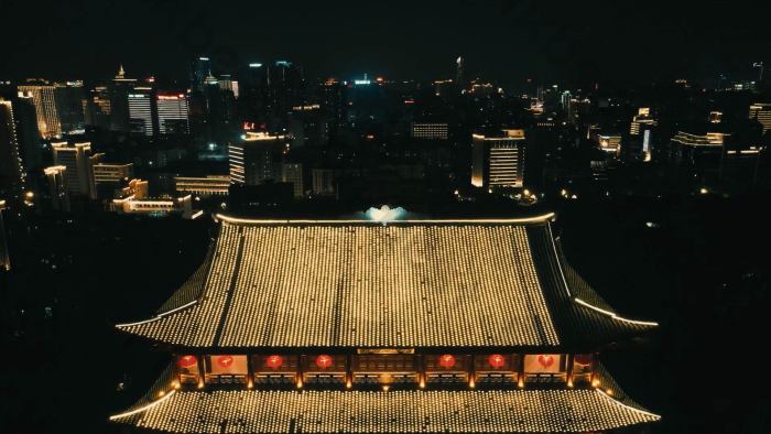 Night View Aerial Photography Of Zhenhai Tower In Fuzhou,Fujian | MP4 ...