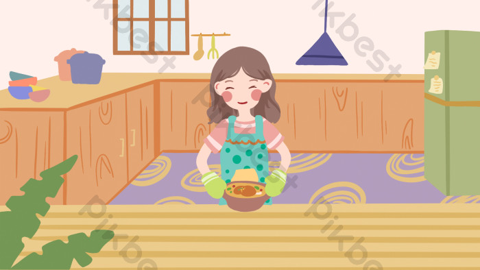 Easy-to-use Cartoon Illustration Mg Animation Gourmet Woman Kitchen ...